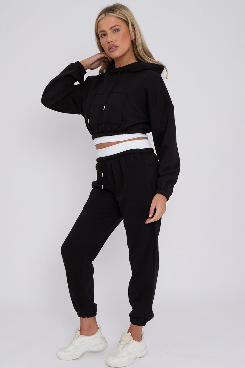 Black Crop Hoodie Cuffed Tracksuit – Miss Passion