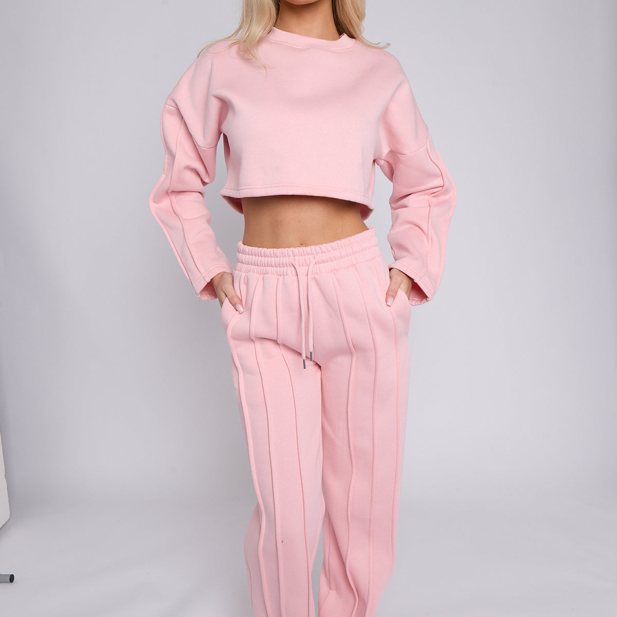Pink Crop Sweatshirt And Straight Leg Tracksuit – Miss Passion